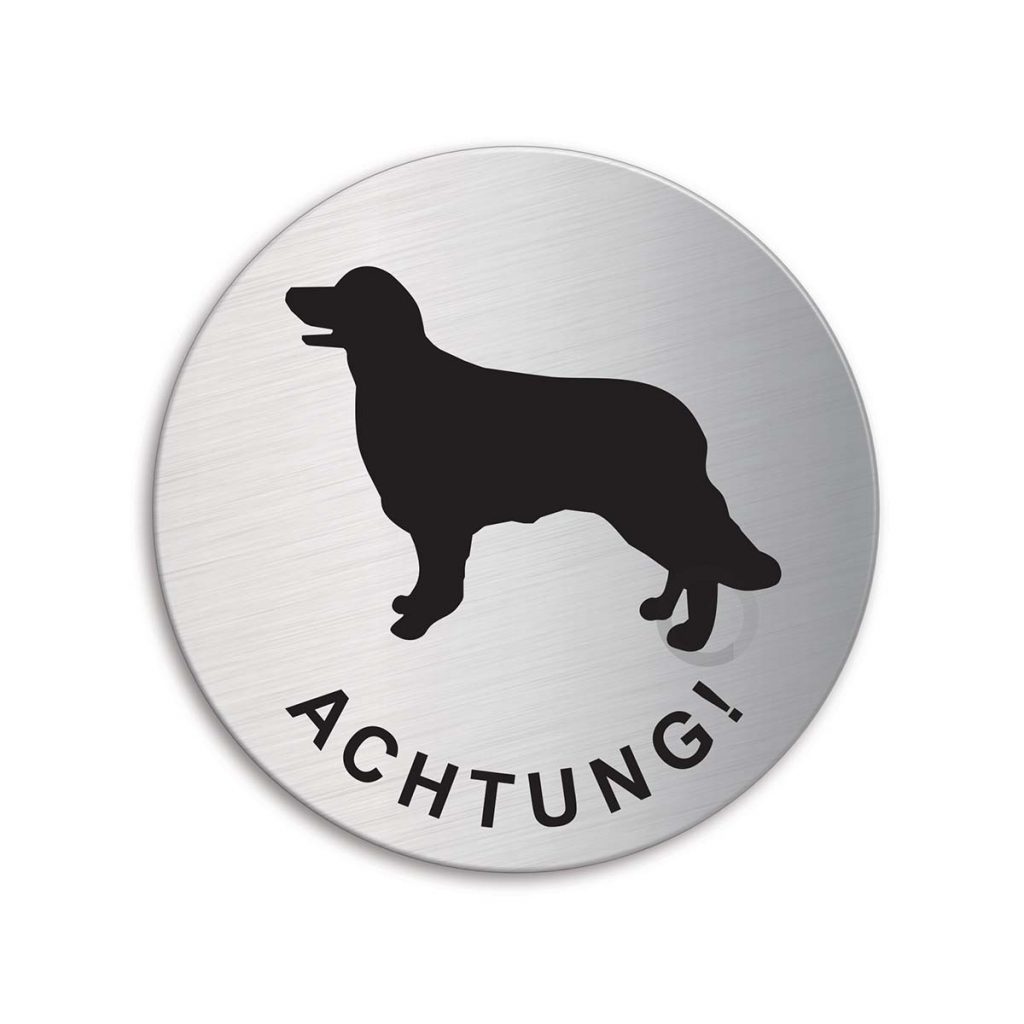 Schild Achtung Hund / Retriever Ø 75 mm Türschild aus Edelstahl