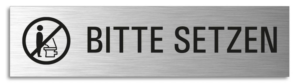 Schild Bitte setzen 160x40 mm Toilettenschild aus Aluminium